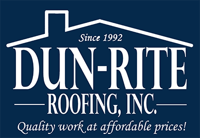 Dun-Rite Logo- New-White Logo on Blue background – Roofing Company ...